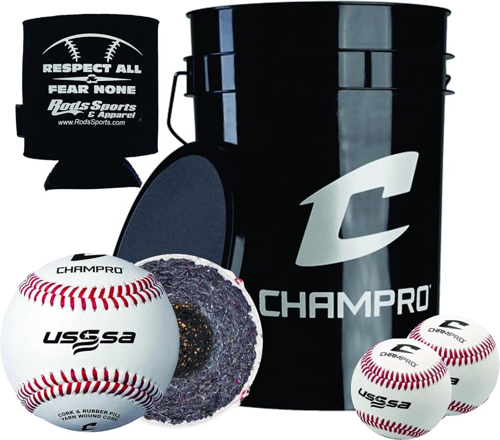 Champro 6 Gallon Bucket with 30 CBB-200US USSSA Baseballs and Drink Can ...